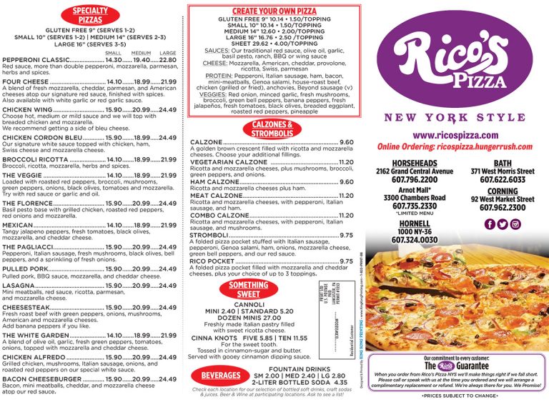 Menu - Rico's Pizza : Rico's Pizza